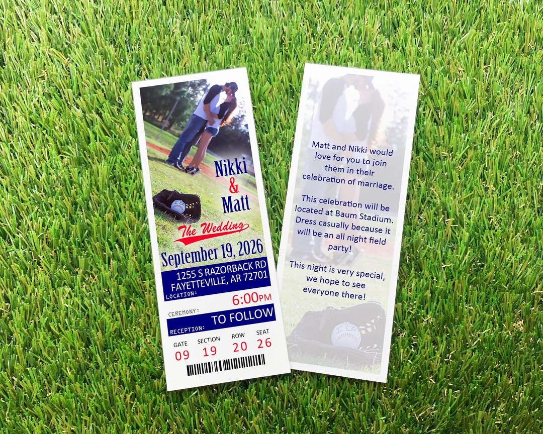Custom Baseball Wedding Ticket Invitations Printed, Sports-themed Wedding Suite, Personalized ...