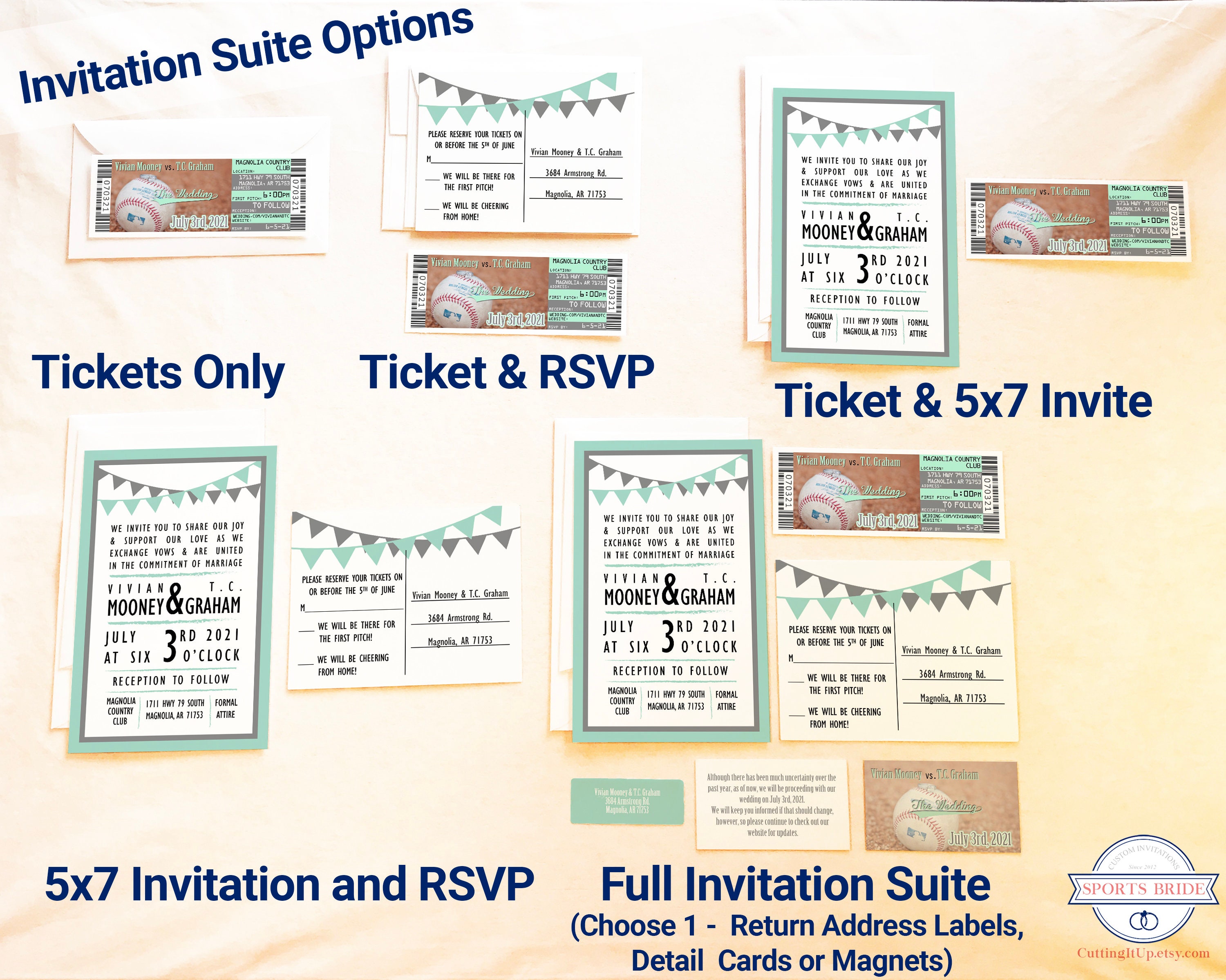 Baseball Wedding Ticket Invitation and RSVP Suite Printable - Etsy España