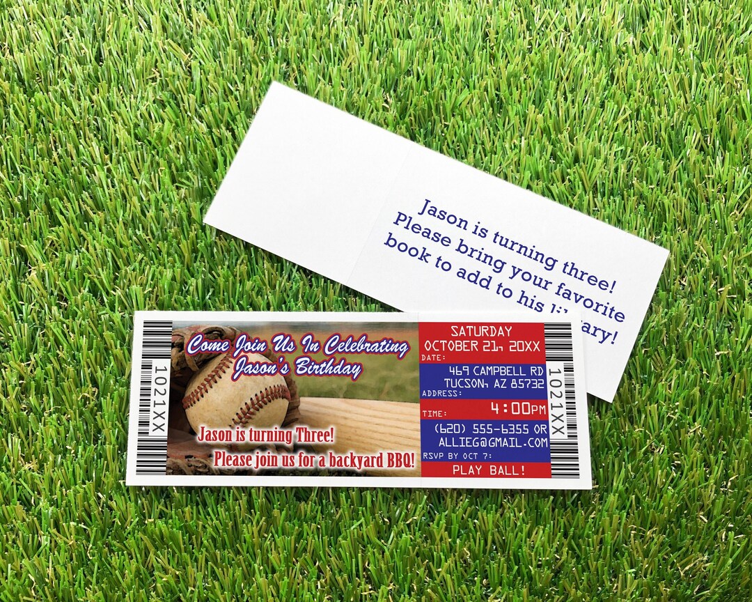 Baseball Birthday Party Ticket Invitation, Sports Theme 1st Bday Party ...