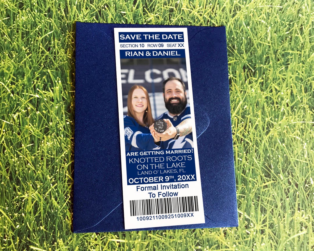 Hockey Ticket Save the Date, Sports Themed Wedding Invitation, Custom ...