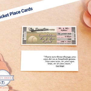 Baseball Wedding Place Card Ticket Template, Sports Theme Table ...