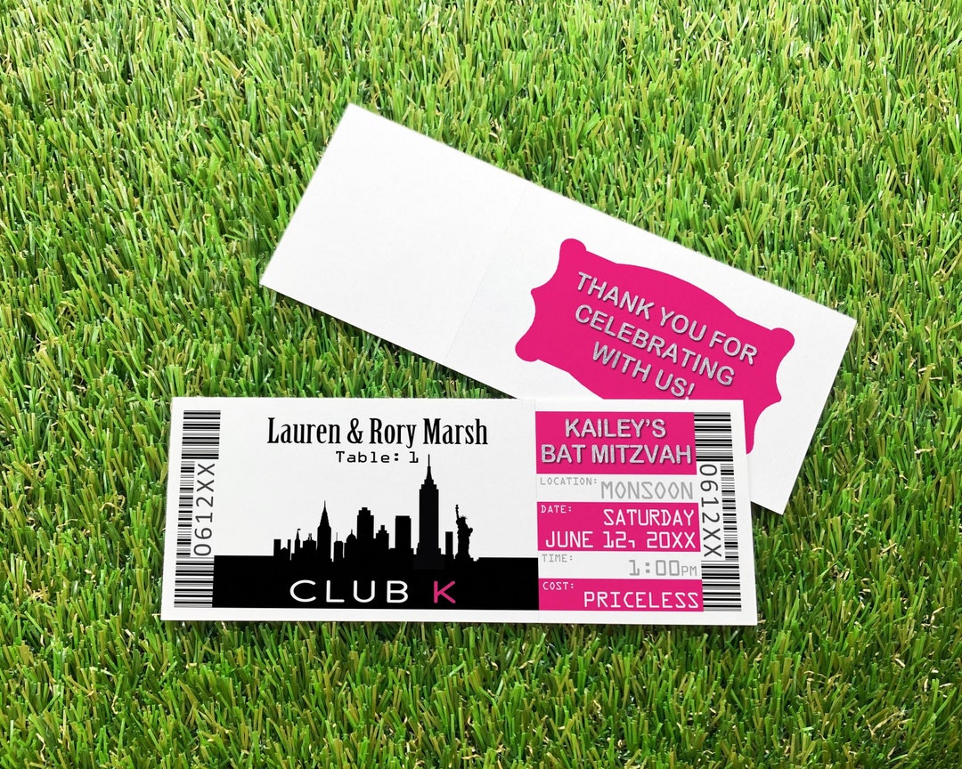 Dance Party Bat Mitzvah Name Ticket Place Cards, VIP Music 13th ...