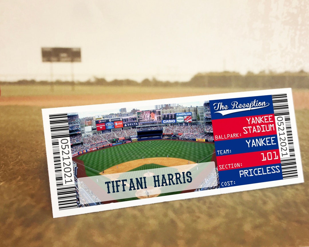 Baseball Wedding Place Card Ticket, New York Table Placecards With Food ...