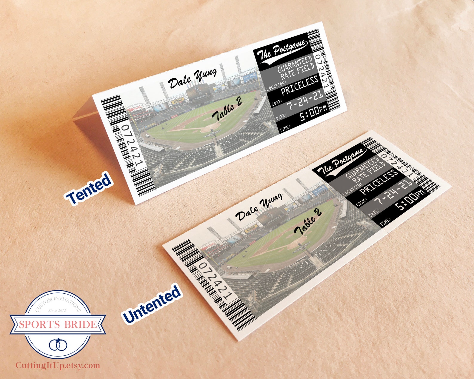 Baseball Wedding Ticket Place Cards With Meal Choice Chicago - Etsy