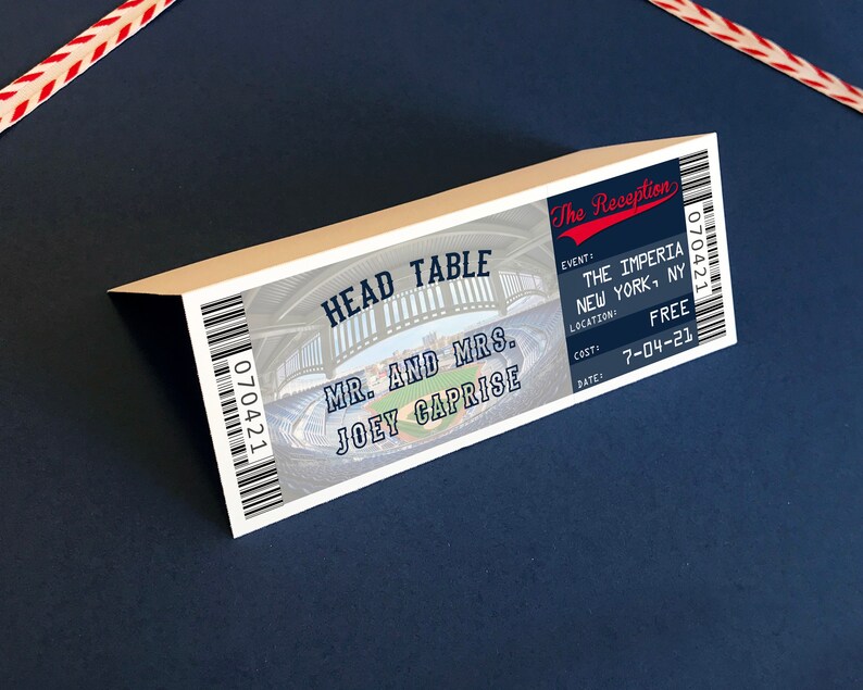 Baseball Wedding Ticket Place Cards New York Blank Escort - Etsy