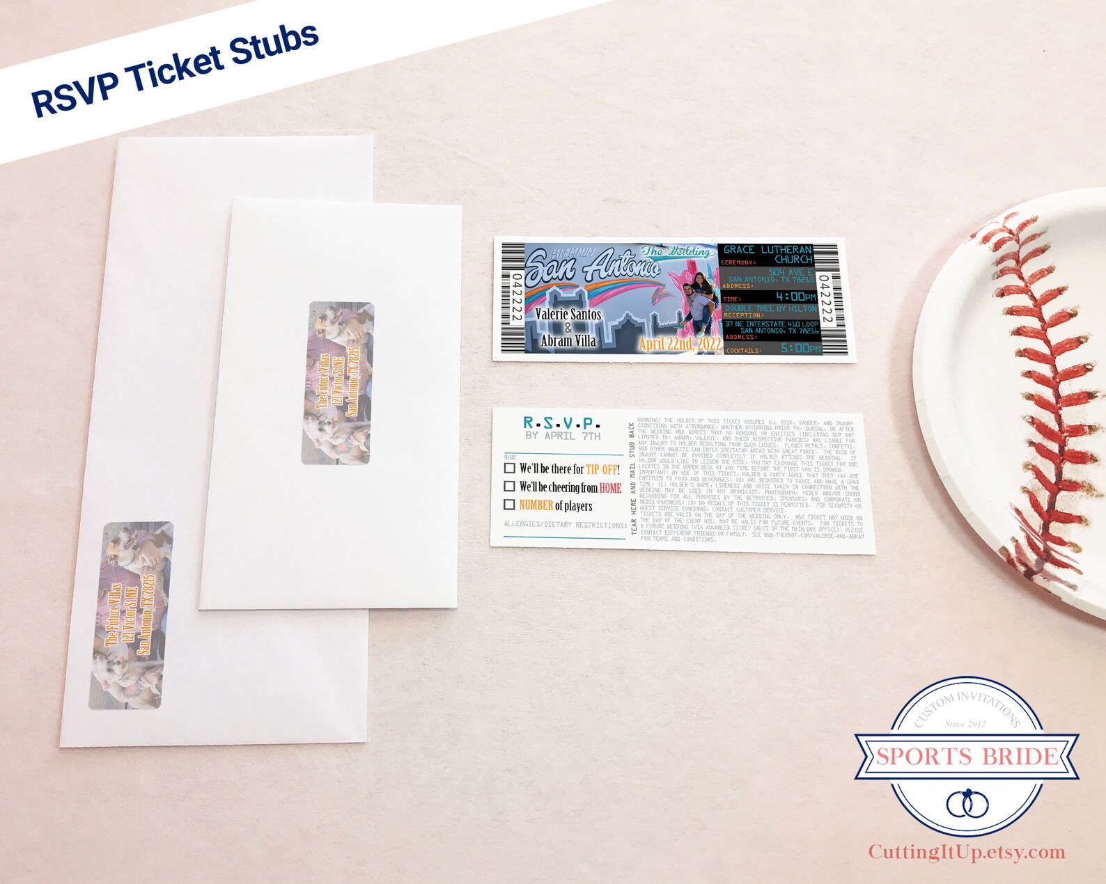 San Antonio Basketball Wedding Invitation Ticket With Tear off RSVP ...