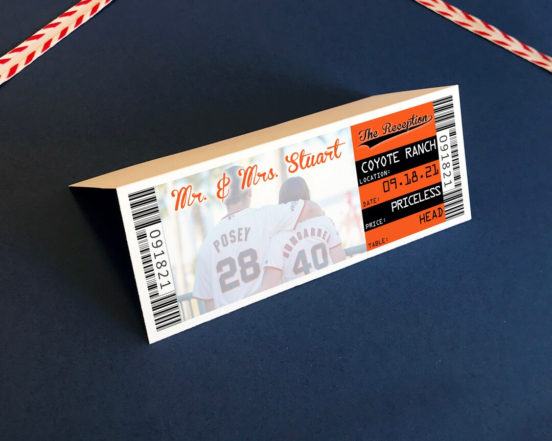 Baseball Wedding Seating Chart Place Cards Ticket Template, San ...