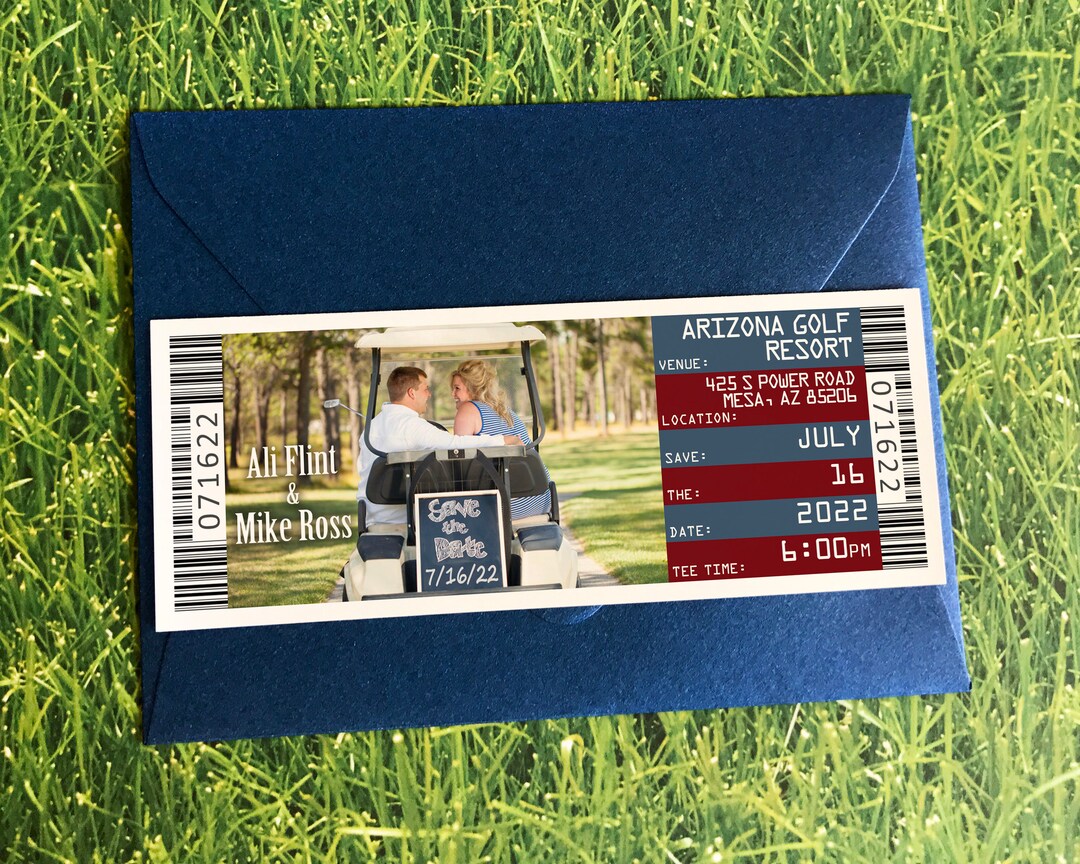 Golf Ticket Save the Date Magnet, Disc Golf Wedding Theme Ticket ...