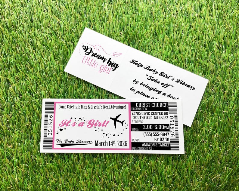 Airplane Baby Shower Boarding Pass Invitation, It’s a Girl Printed ...