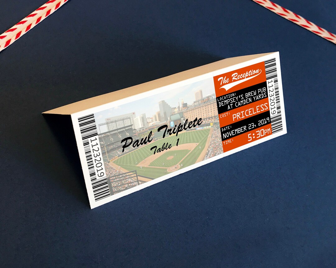 Baseball Wedding Ticket Place Cards, Baltimore Editable Flat or Folded ...