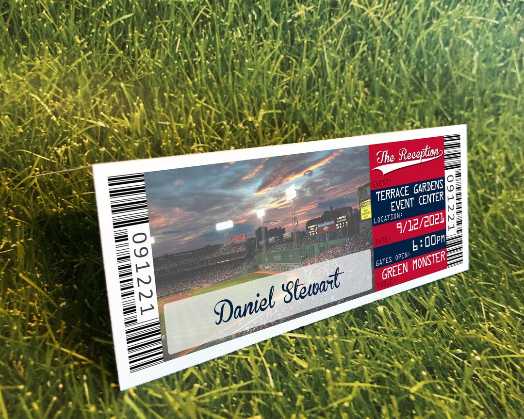 Baseball Wedding Seating Chart Place Card Tickets, Boston Guest Name ...