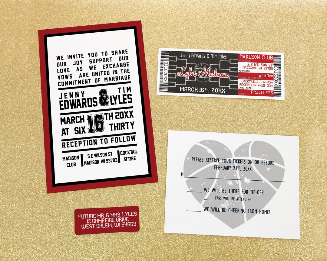 Basketball Ticket Invitation With RSVP Postcard, Wisconsin March ...