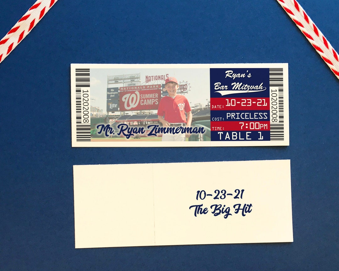 Baseball Ticket Place Cards, Washington Bar Mitzvah Table Cards ...