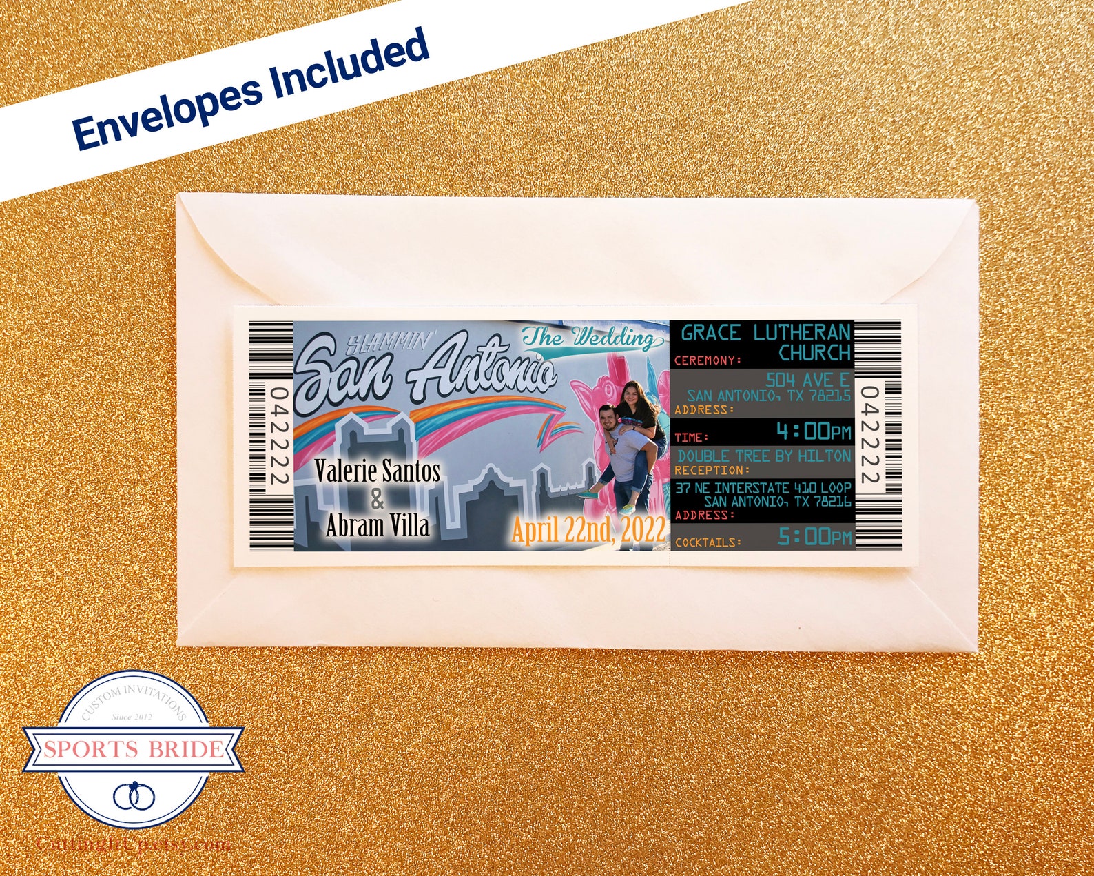 San Antonio Basketball Wedding Invitation Ticket With Tear off RSVP ...