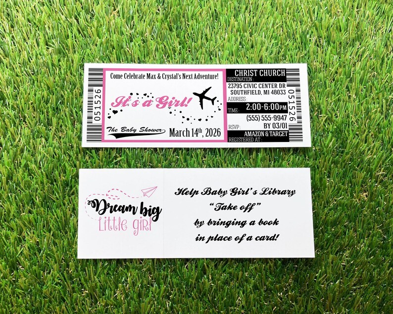 Airplane Baby Shower Boarding Pass Invitation, It’s a Girl Printed ...
