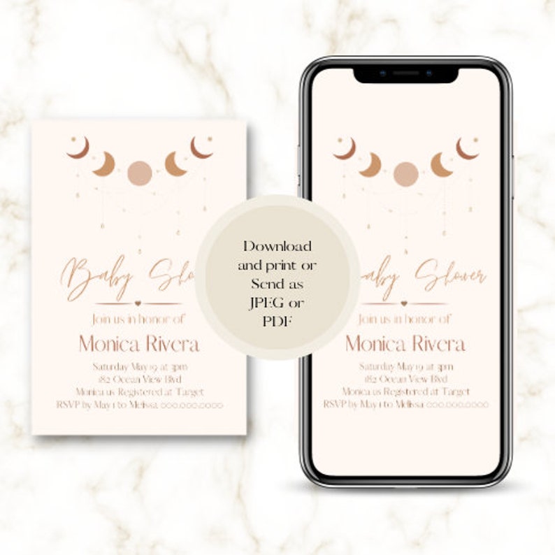 Neutral Stars and Moon Baby Shower Editable Invitation Template | Beige ...