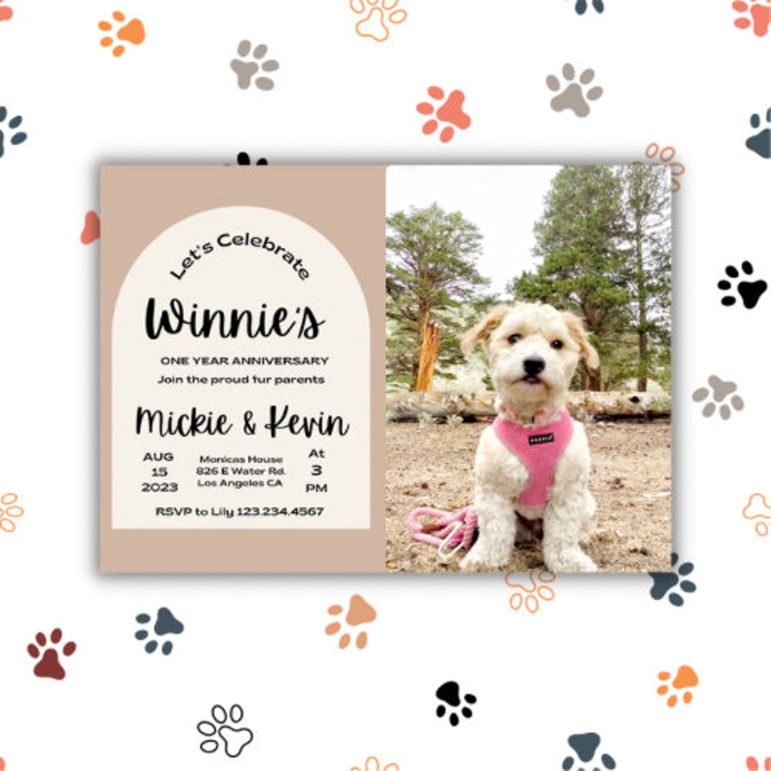 Custom Dog Anniversary Party Invitation, Custom Neutral Dog Party ...