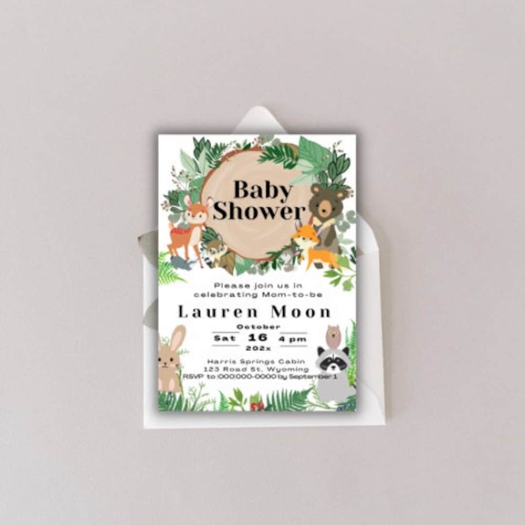 Woodland Animals Baby Shower Invitation , Nature Baby Shower Invitation ...