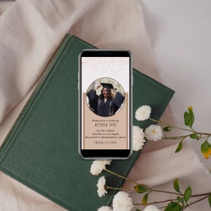 Beige Graduation Party Invitation With Photo , Editable Boho Graduation ...