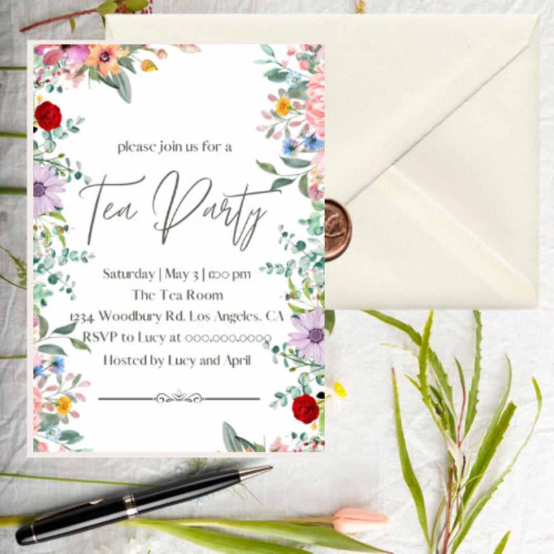 Tea Party Invitation , Floral Girls Tea Party Invitation - Etsy