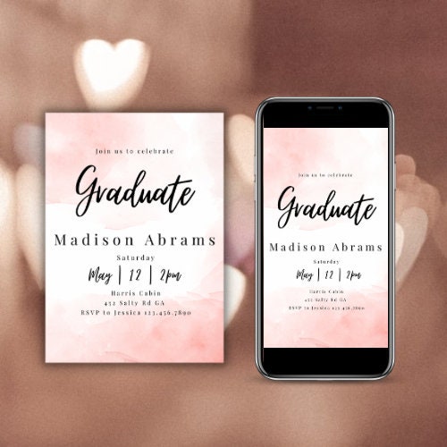 Simple Soft Pink Graduation Party Invitation Template , Canva ...