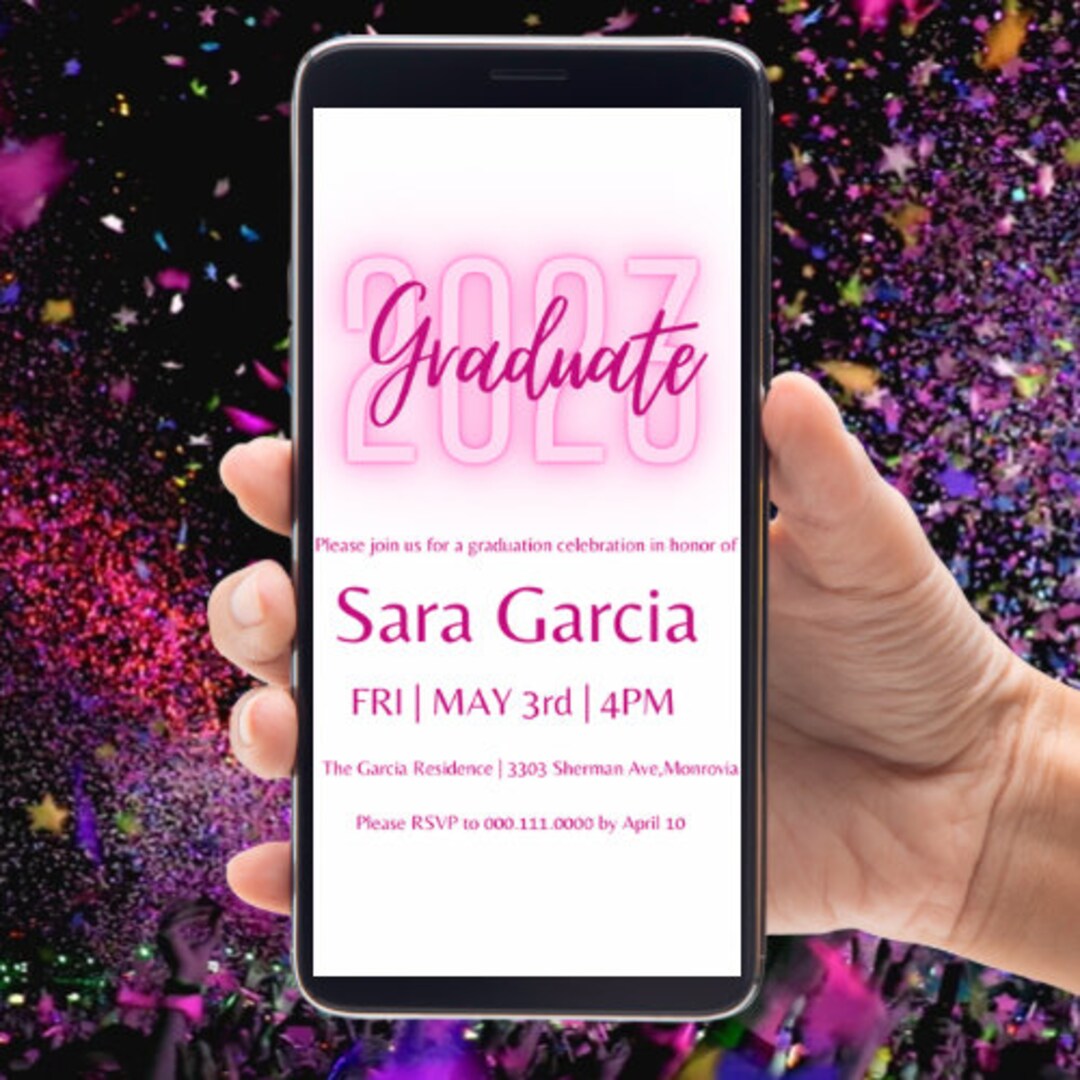 Neon Pink Graduation Party Invitation Template - Etsy