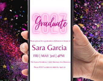 Editable Neon Pink and Blue Graduation Invitation Flyer | Graduation ...