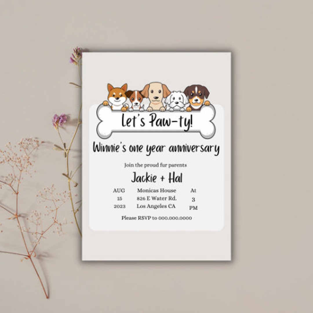 Custom Dog Anniversary Party Invitation, Custom Neutral Dog Party ...