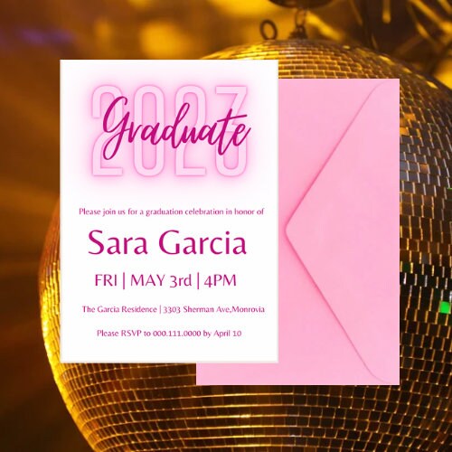 Neon Pink Graduation Party Invitation Template - Etsy