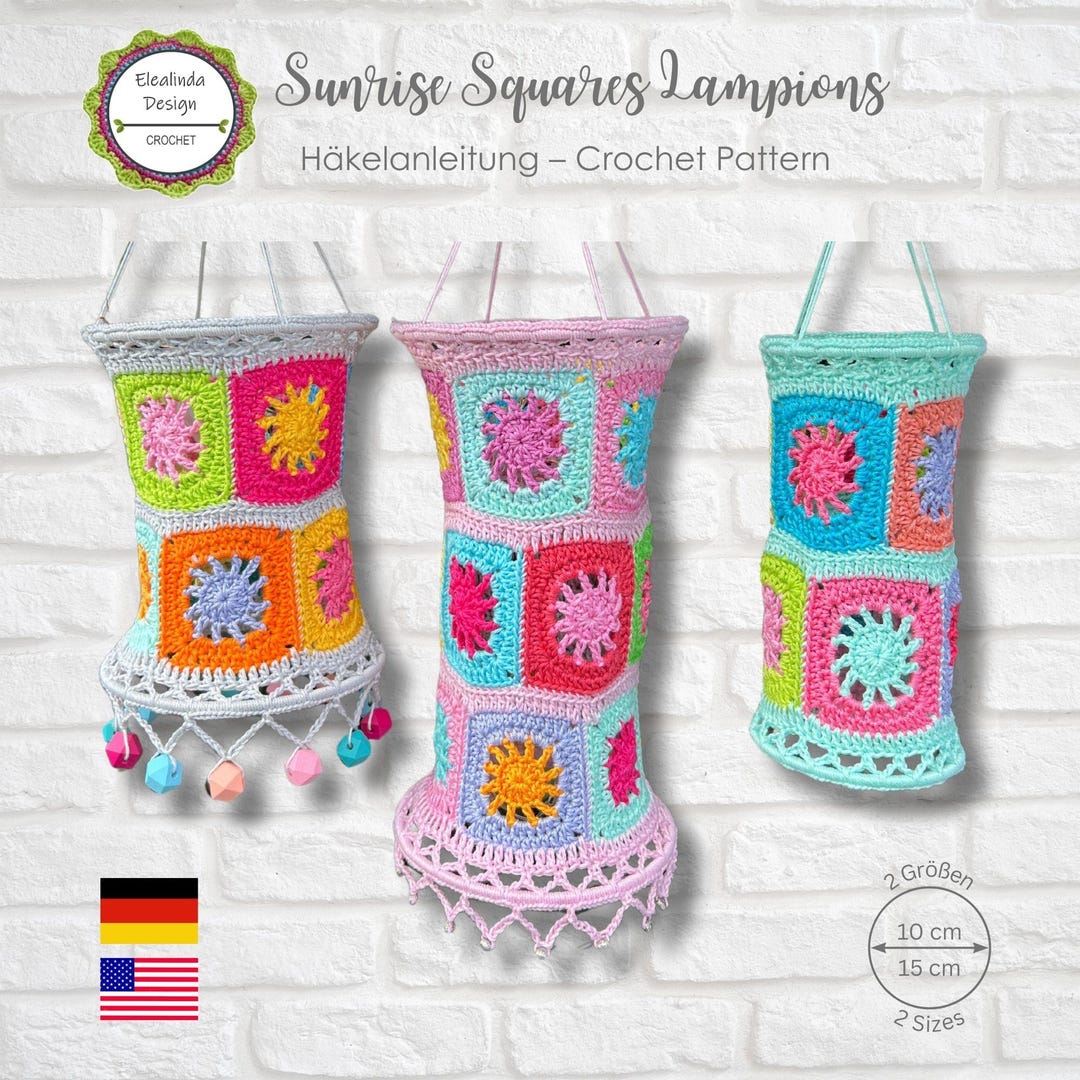 Crochet Pattern Sunrise Square Lampions, Grannysquare Lanterns, PDF ...
