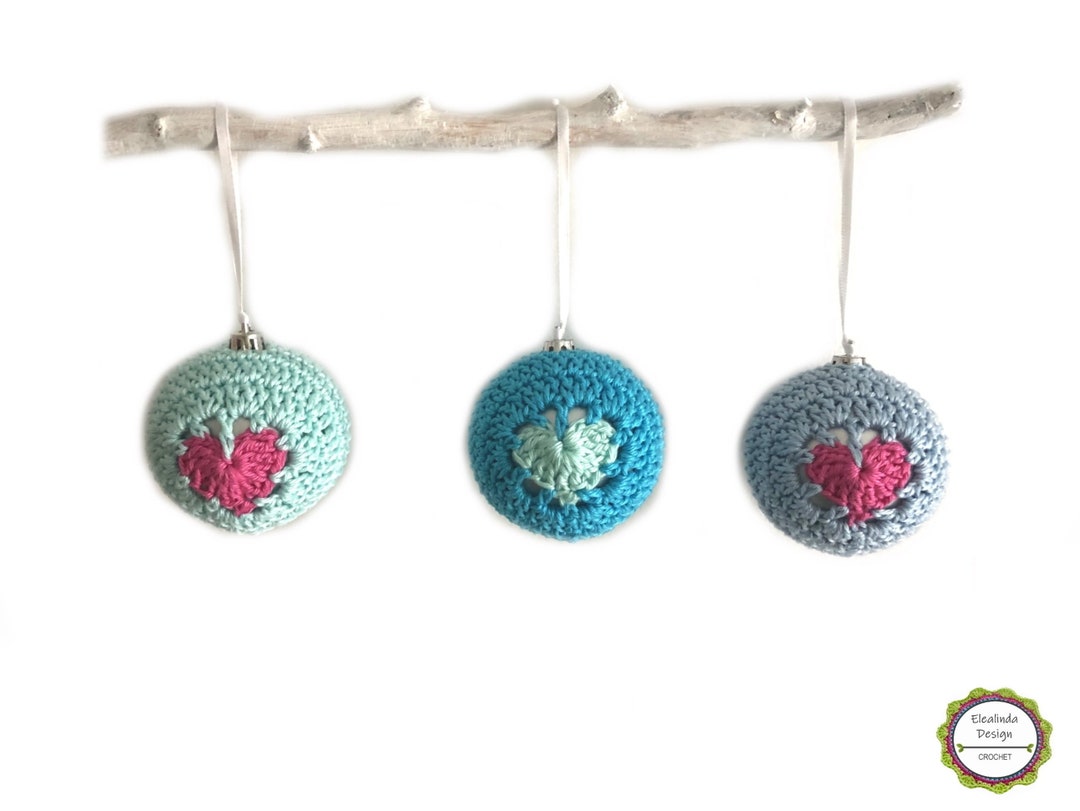 Christmas Tree Baubles With Heart Motif Set of 3 Christmas - Etsy