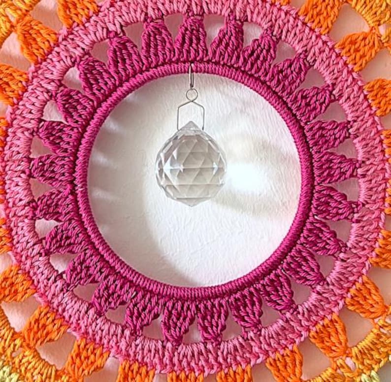 Crochet Pattern Suncatcher “sunrise”, 30 Cm Mandala Dreamcatcher With ...