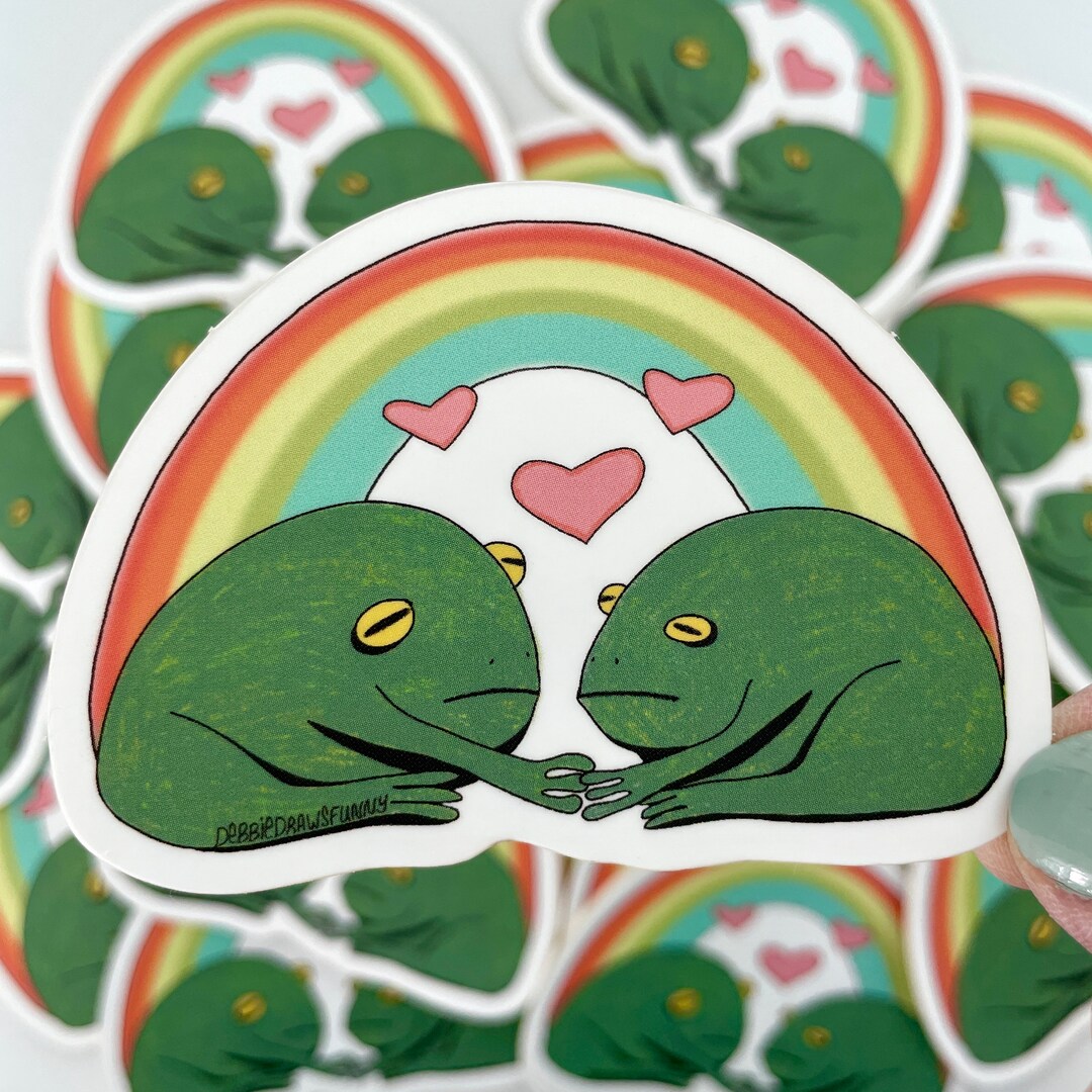 Grumpy Frogs in Love Sticker, Rain Frog Sticker Funny, Rainbow Frog Sticker, Gay Frogs Sticker ...
