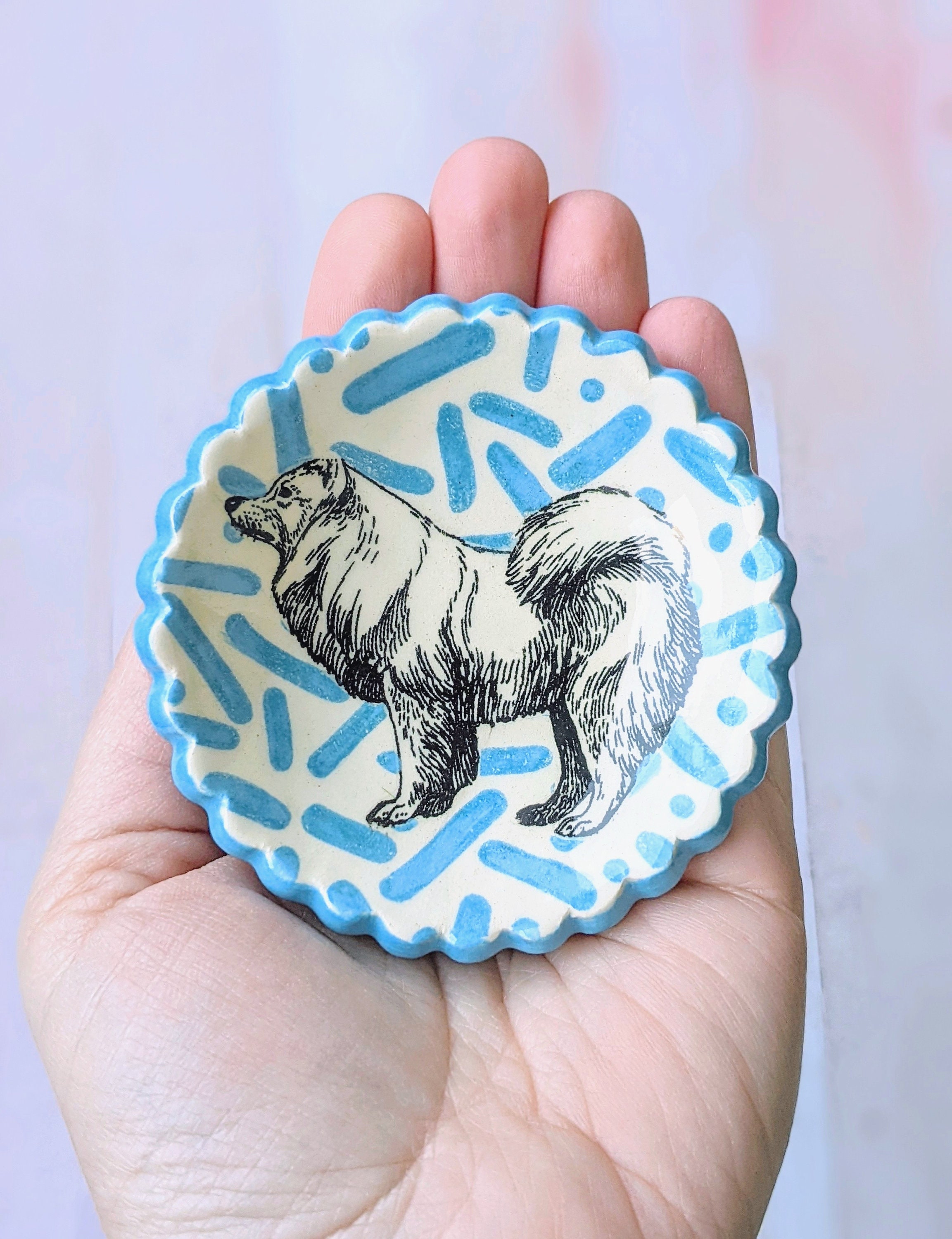 Samoyed American Eskimo Dog Aqua Blue Handmade Ceramic Ring Dish ...