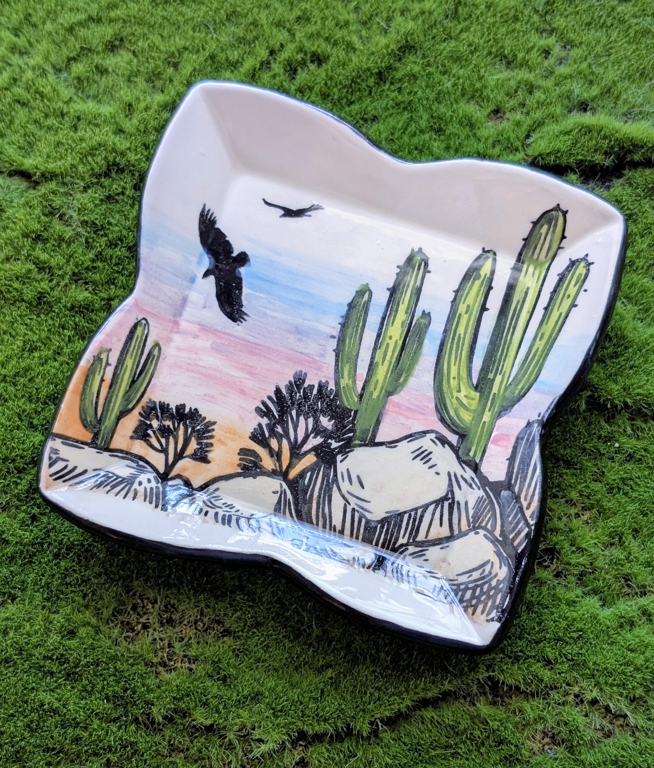 Desert Cactus Sunset Landscape Handmade Ceramic Plate Tray Dish Jewelry ...