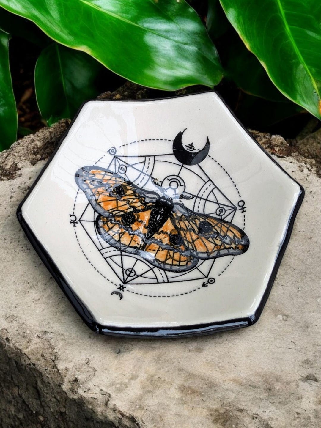 Orange and Black Witchy Goth Moth Handmade Ceramic Pottery Ring Dish ...