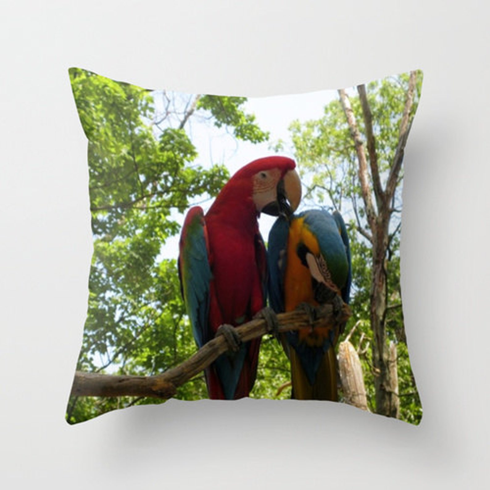 Blue Macaw Parrot Pillow, Tropical Pillow, Beach House Pillow, Colorful ...
