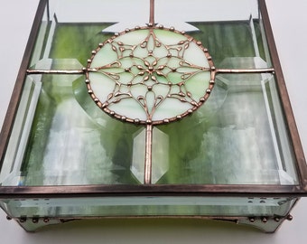 Moss Spring Green Stained Glass Box with Melted Salvaged Glass | Etsy