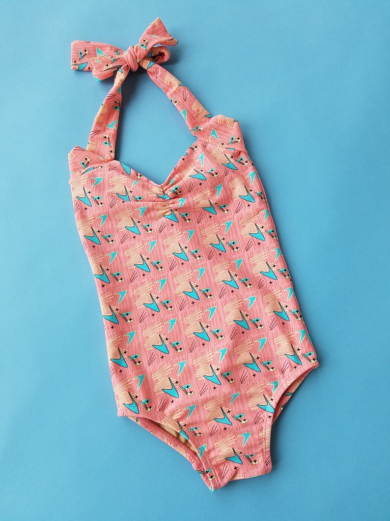 Pink Mid Century Modern Atomic Boomerang Print Retro One Piece Etsy