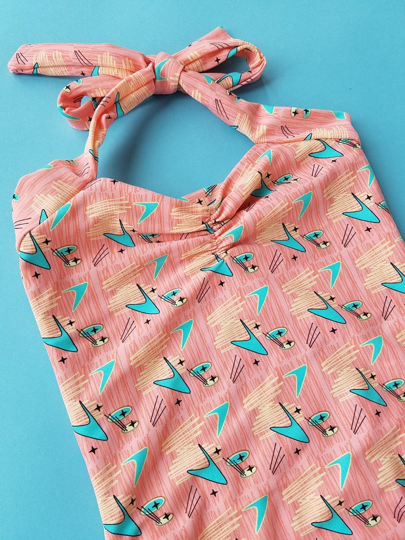 Pink Mid Century Modern Atomic Boomerang Print Retro One Piece Etsy