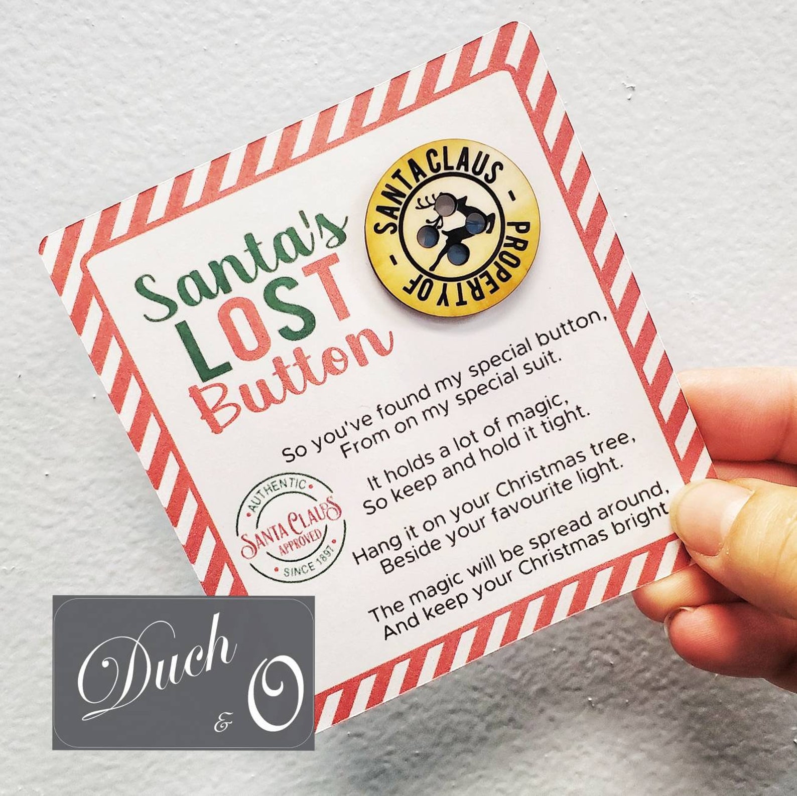 Santa's Lost Button Ornament - Single (1) Button and Card - Santa's ...