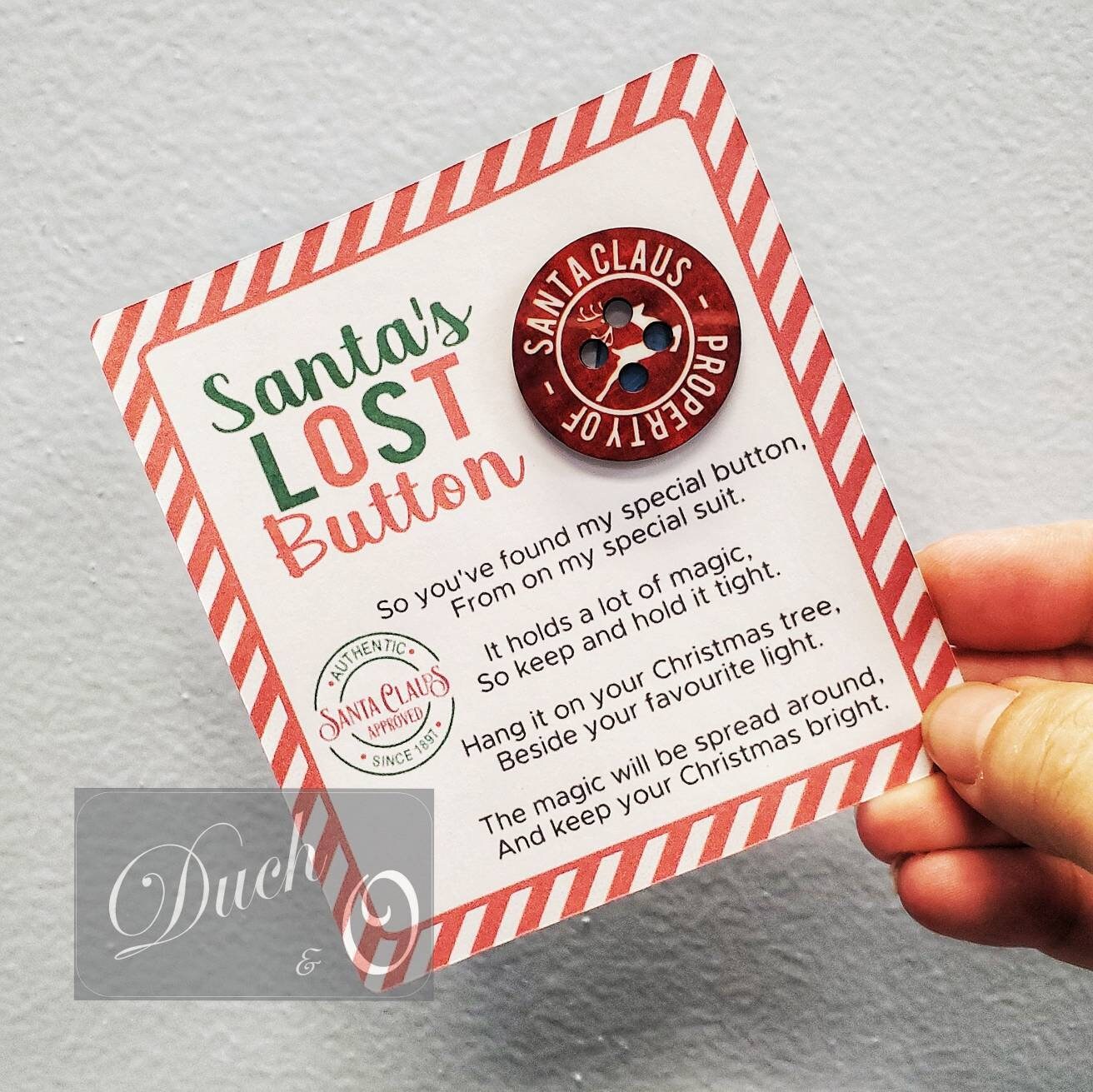 Santa's Lost Button Ornament - Single (1) Button and Card - Santa's ...