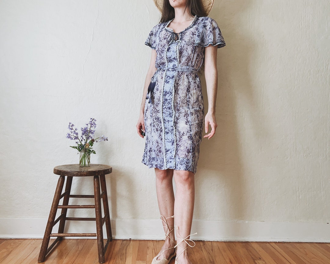 1930's Sheer Cotton Floral Dress || Violet Cotton Voile Frock ...