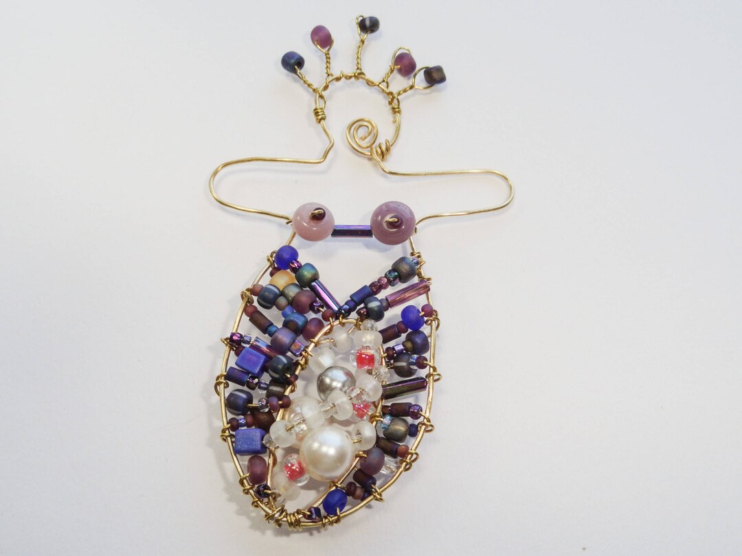 Beaded Wire Doll Mimi, Mixed Media Art Doll, Recycled Art Doll, Purple ...