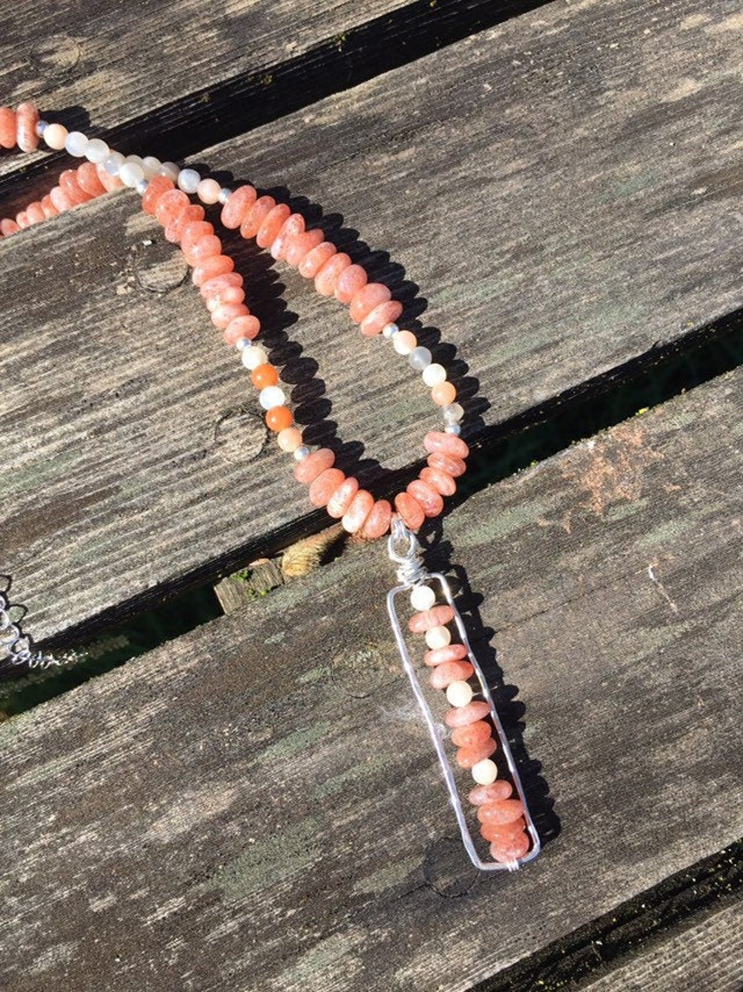 Oregon Sunstone and Moonstone Necklace With Sterling Silver Caged ...