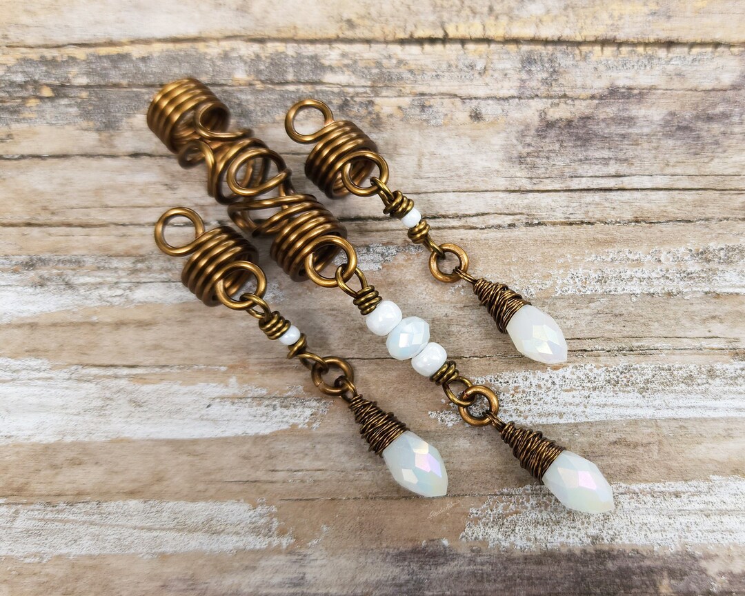 White Glass Dread Beads, Loc Jewelry, Set of 3, Customizable, Made to ...