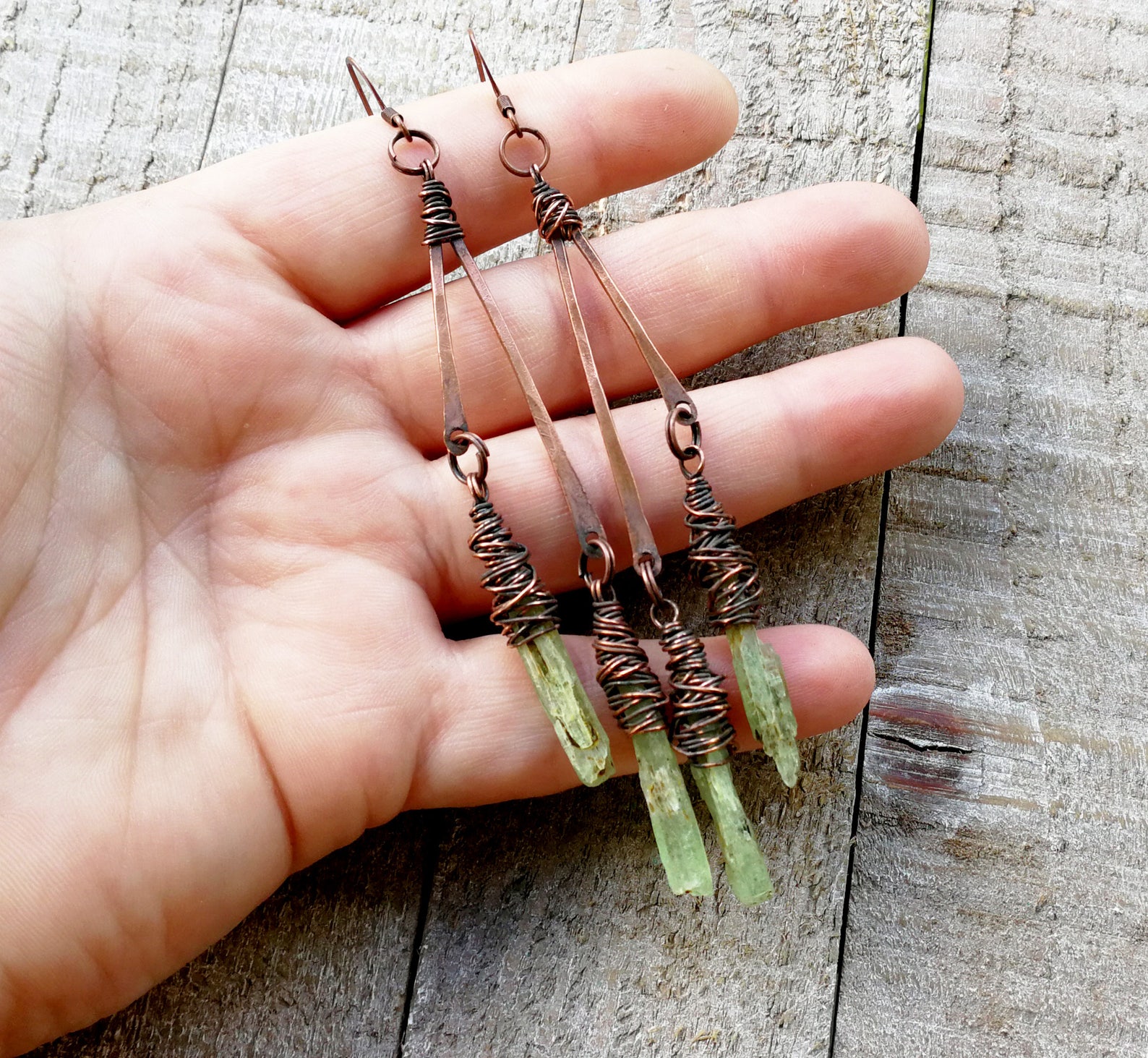 Green Mini Kyanite Earrings, Oxidized Copper, Made to Order - Etsy