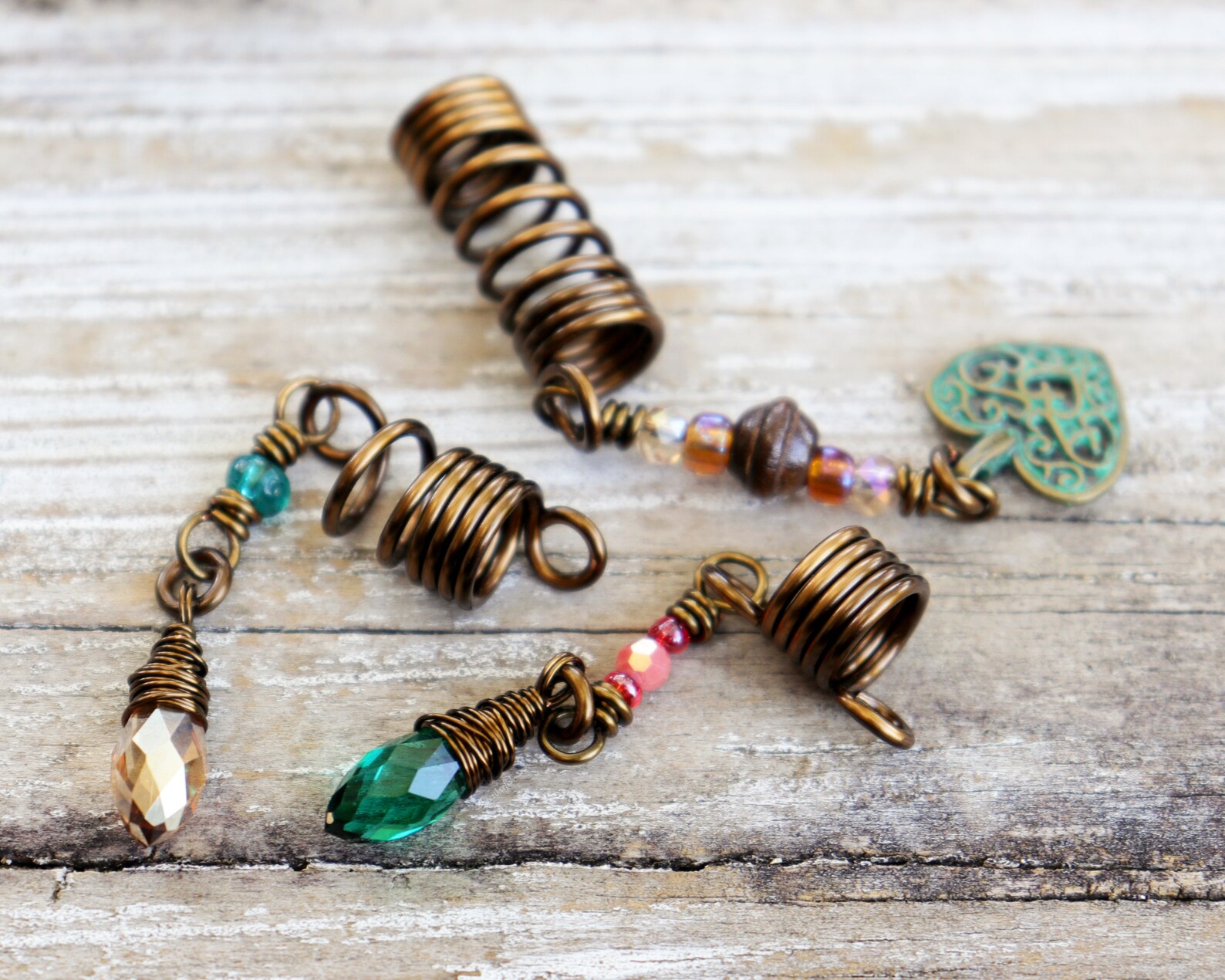 Loc Jewelry Set of 3 Loc Beads, Filigree Heart, Teal, Coral ...