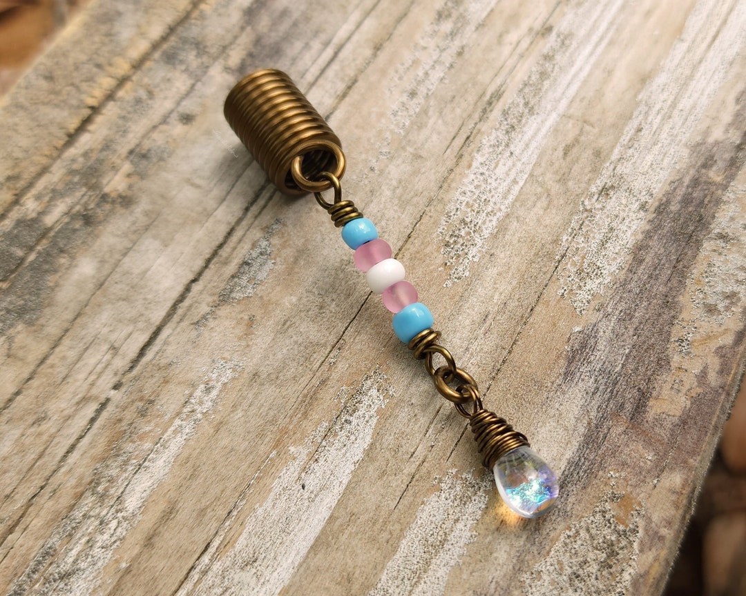 Trans Pride Dreadlock Bead, Loc Jewelry, Glass Tear Drop, Customizable ...
