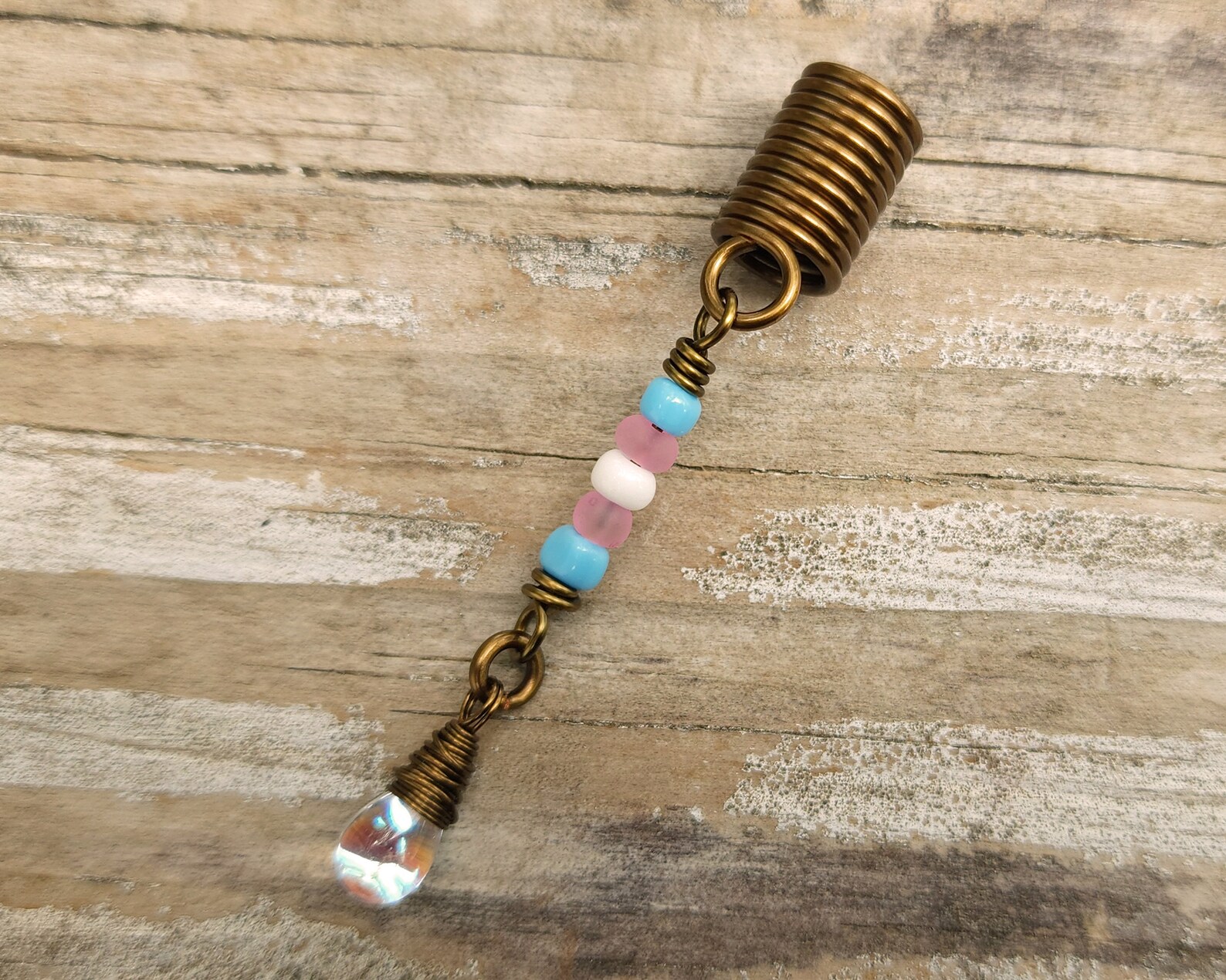 Trans Pride Dreadlock Bead, Loc Jewelry, Glass Tear Drop, Customizable ...